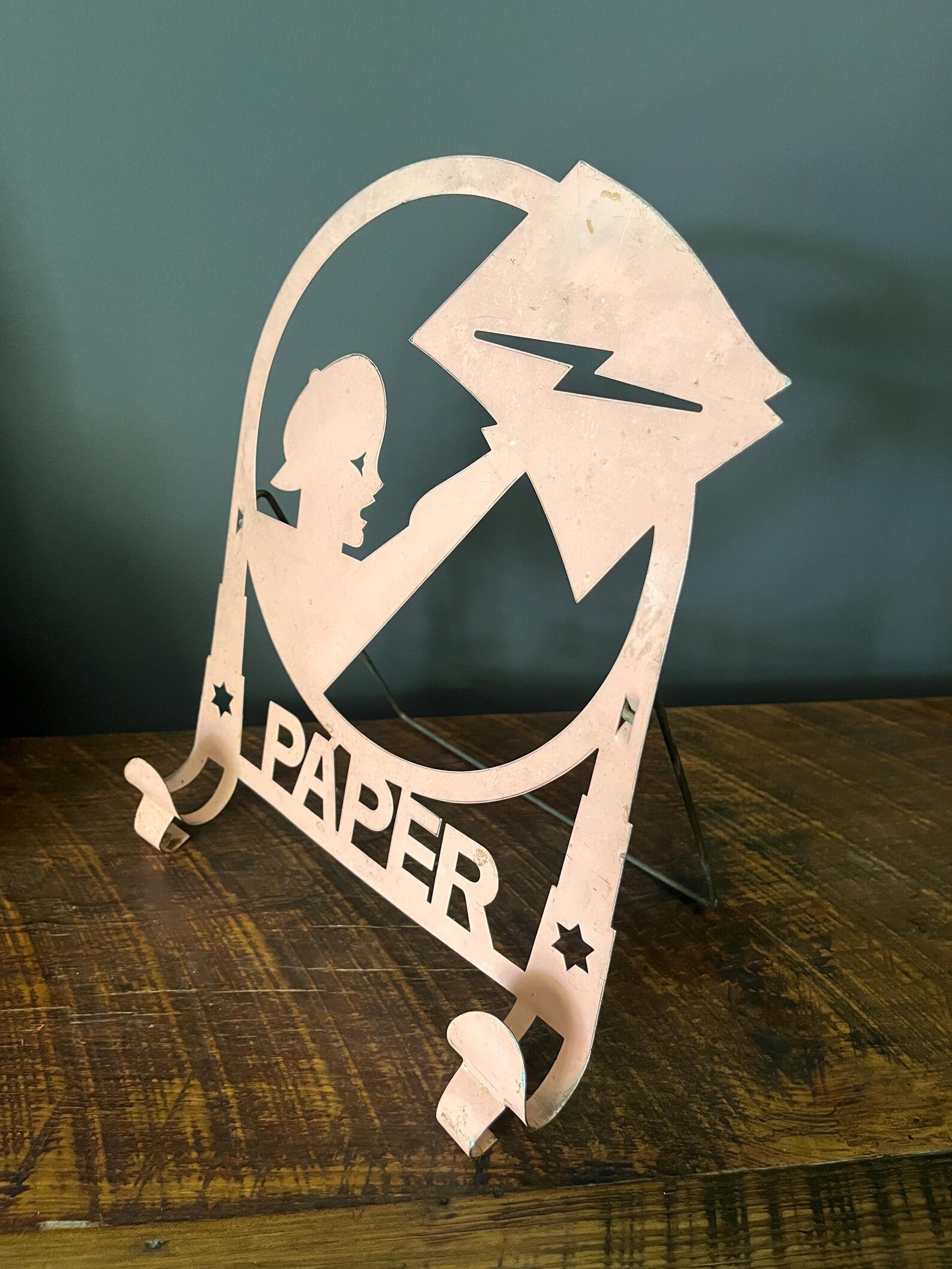 Paper Boy Cutout Metal Newspaper Holder, Aged Light Pink - Etsy
