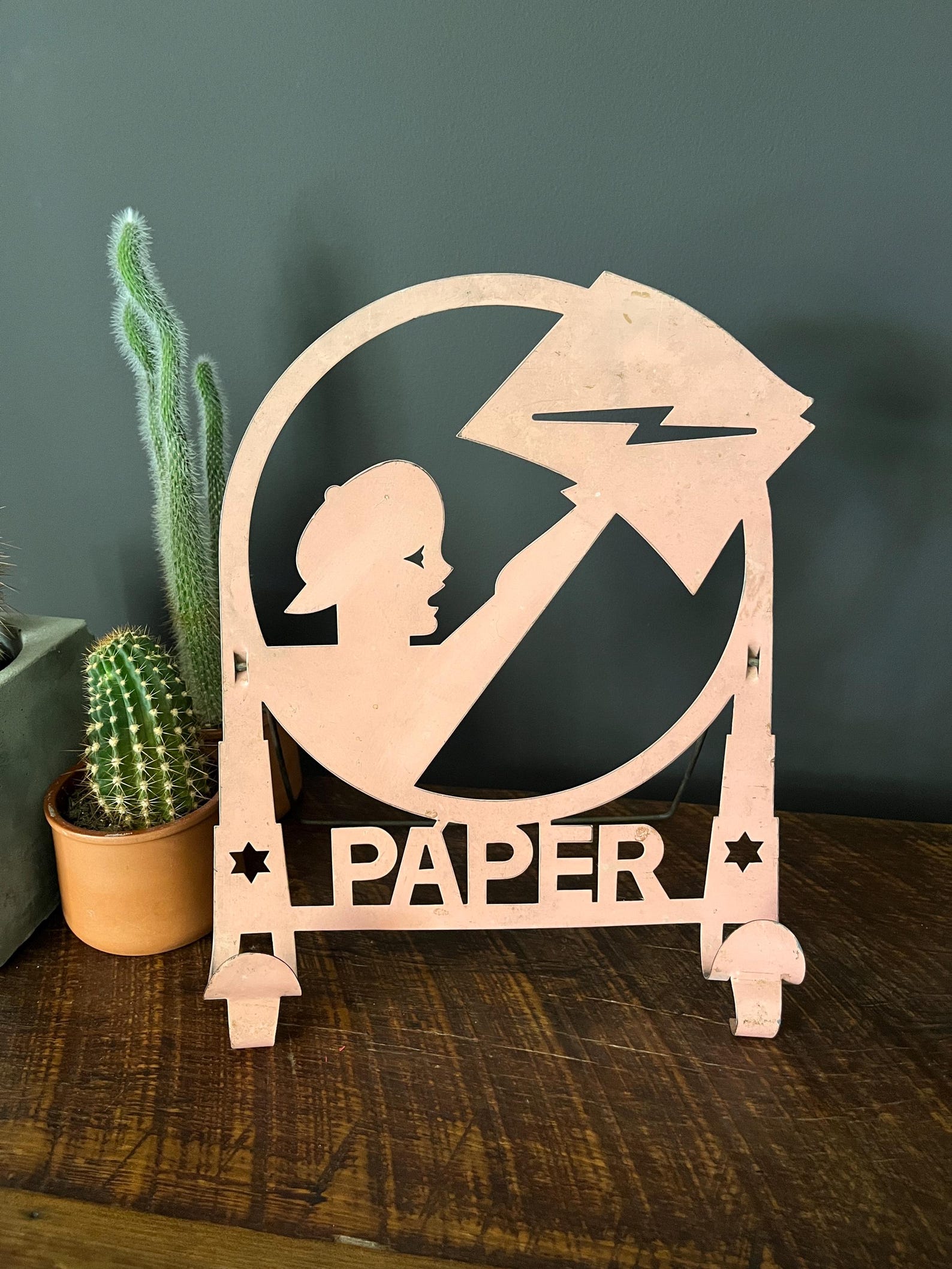 Paper Boy Cutout Metal Newspaper Holder, Aged Light Pink - Etsy