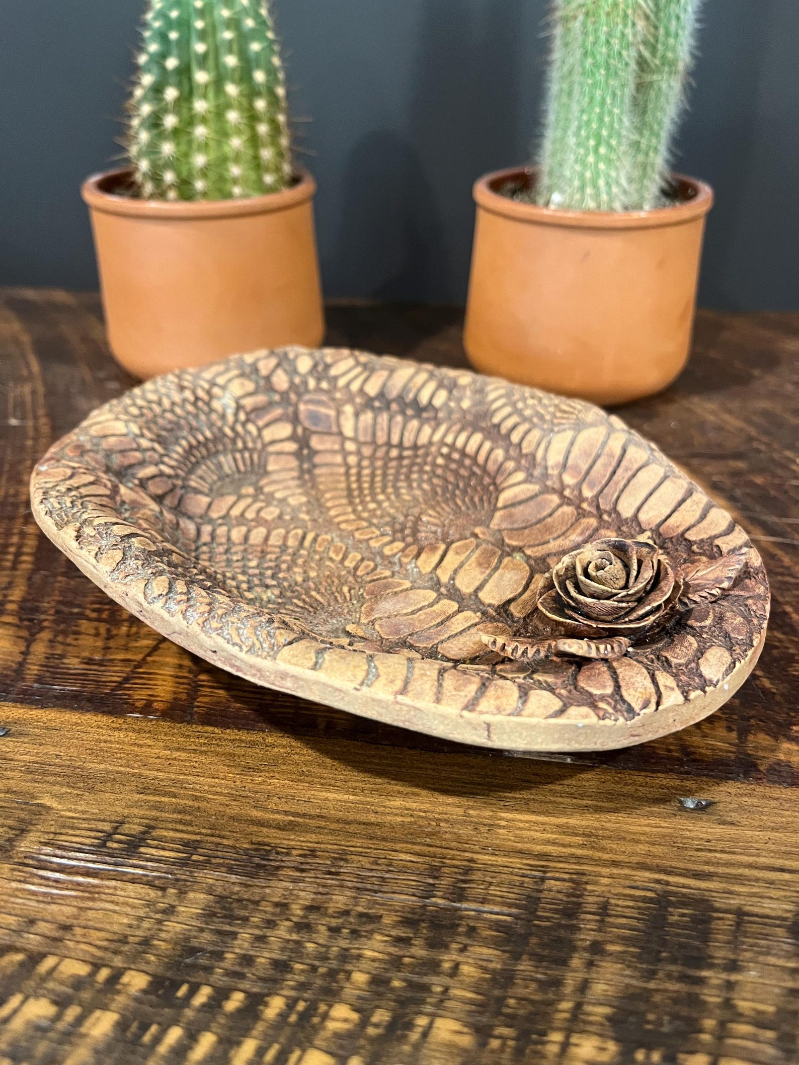 Rose & Alligator Dragon Scale Textured Ceramic Clay, Catch All Dish or ...