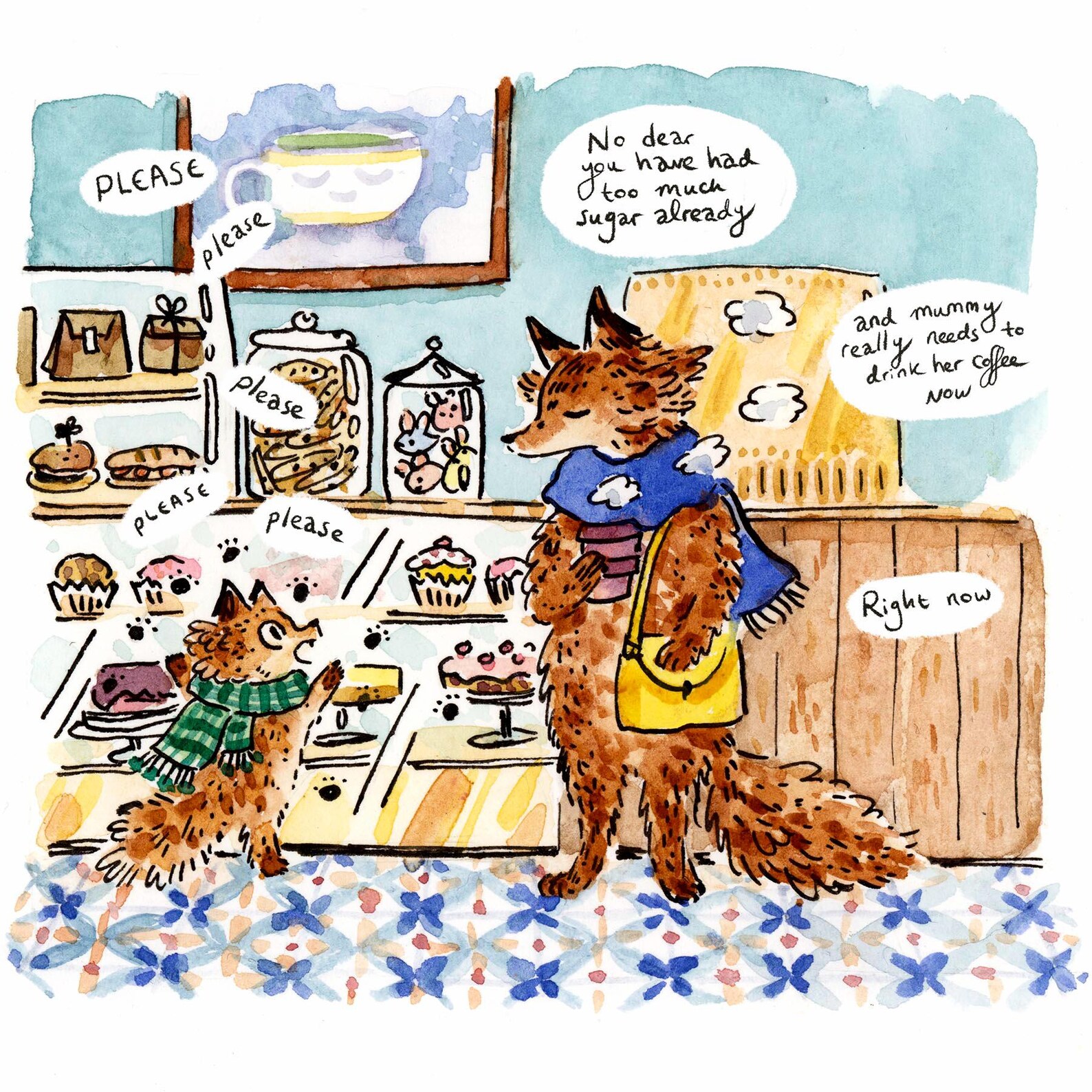 Patient Fox With Coffee Print - Etsy