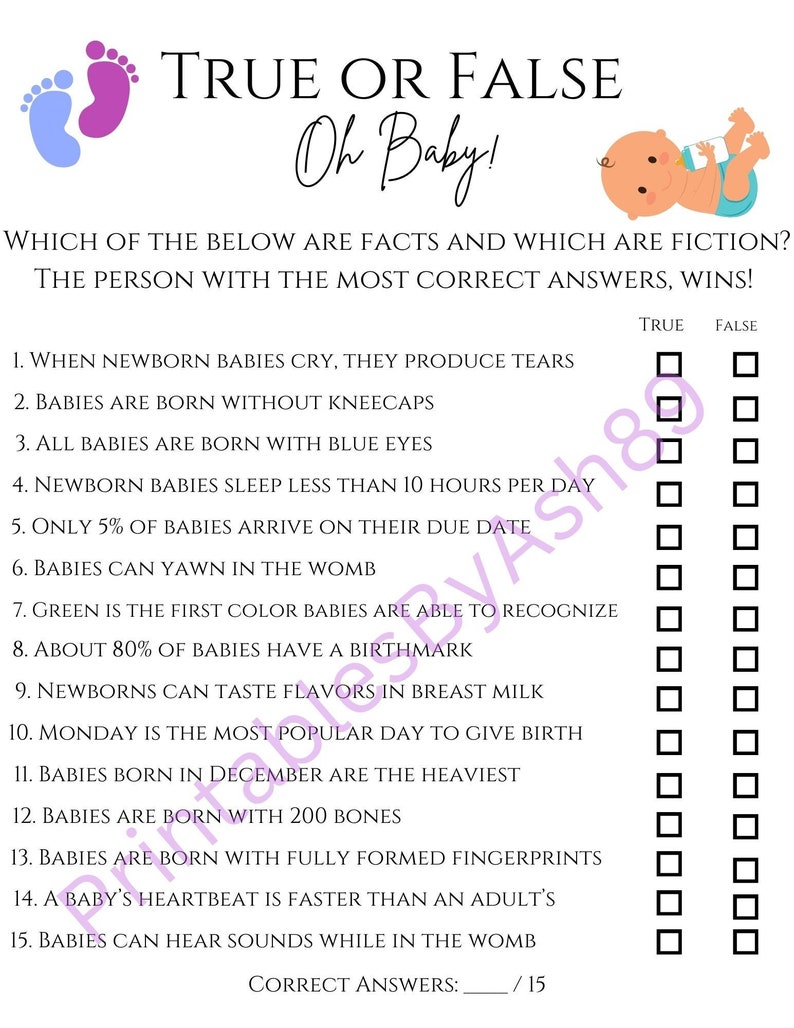 Oh Baby True or False Baby Shower Game - Etsy