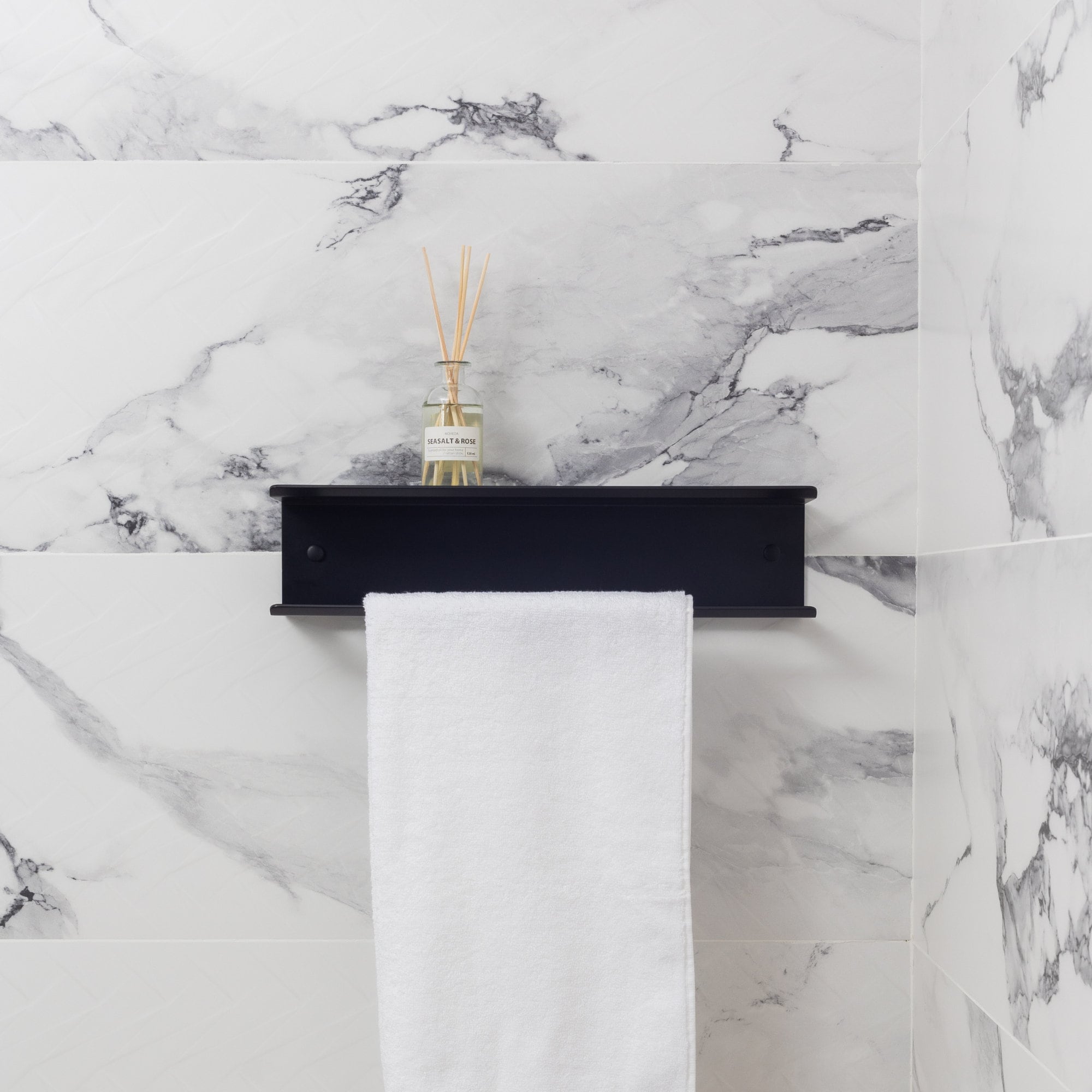 Matte Black Towel Rack With Shelf Modern Wall-mounted Bathroom ...