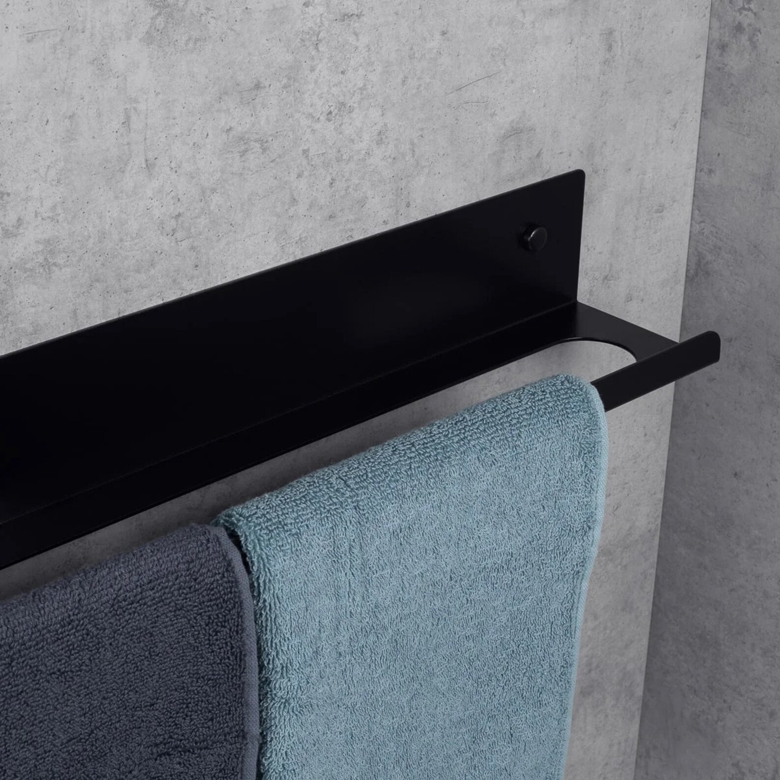 Black Towel Rack With Shelf - Metal, Wall Bathroom Organizer - Space ...