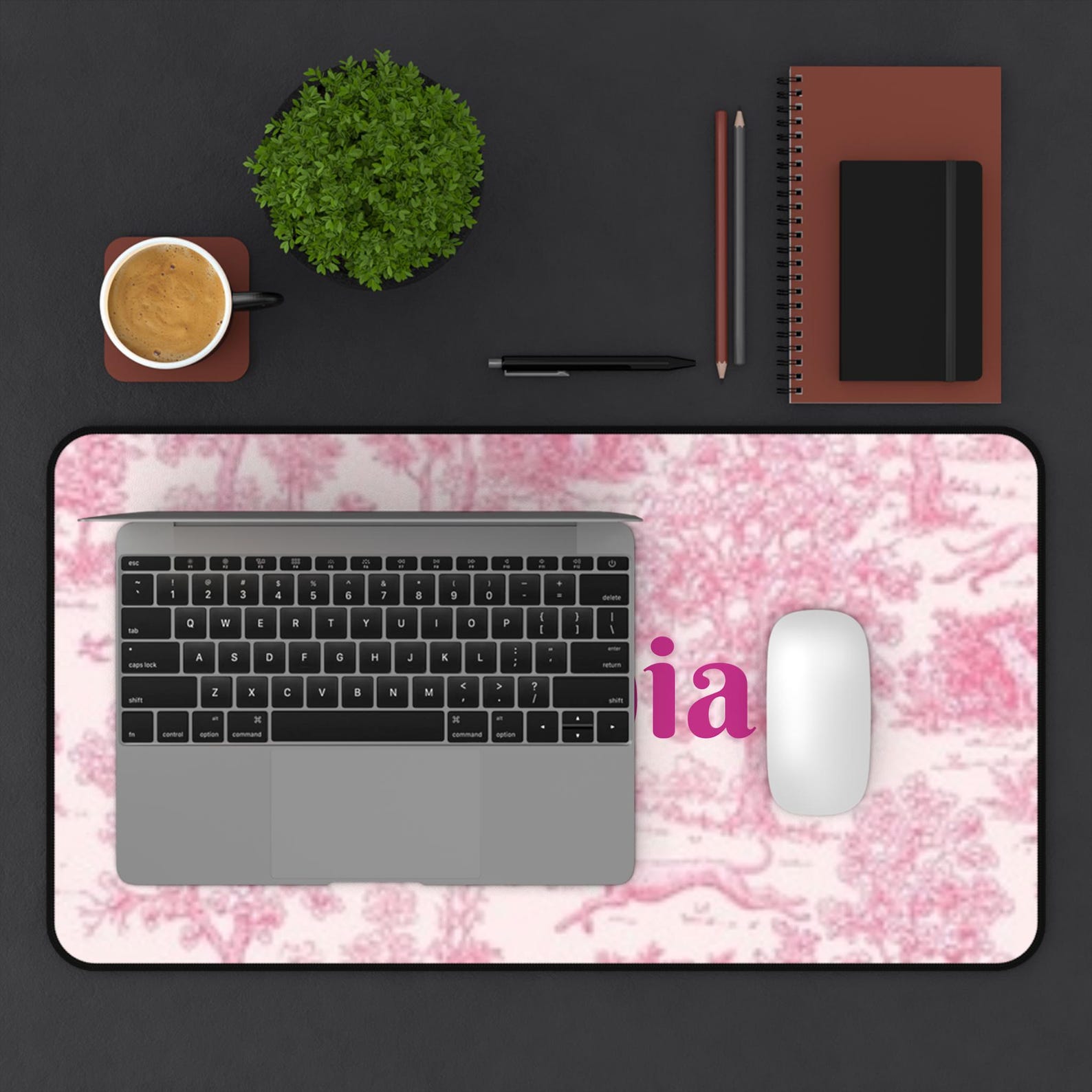 Pink Toile De Jouy Desk Mat for Girls, Personalized Office Accessories ...