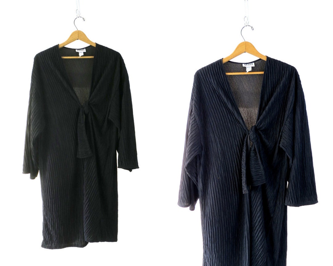 Avon Swimsuit Cover Black Robe 1980s Coverup Jacket Knot Tie Robe Top ...