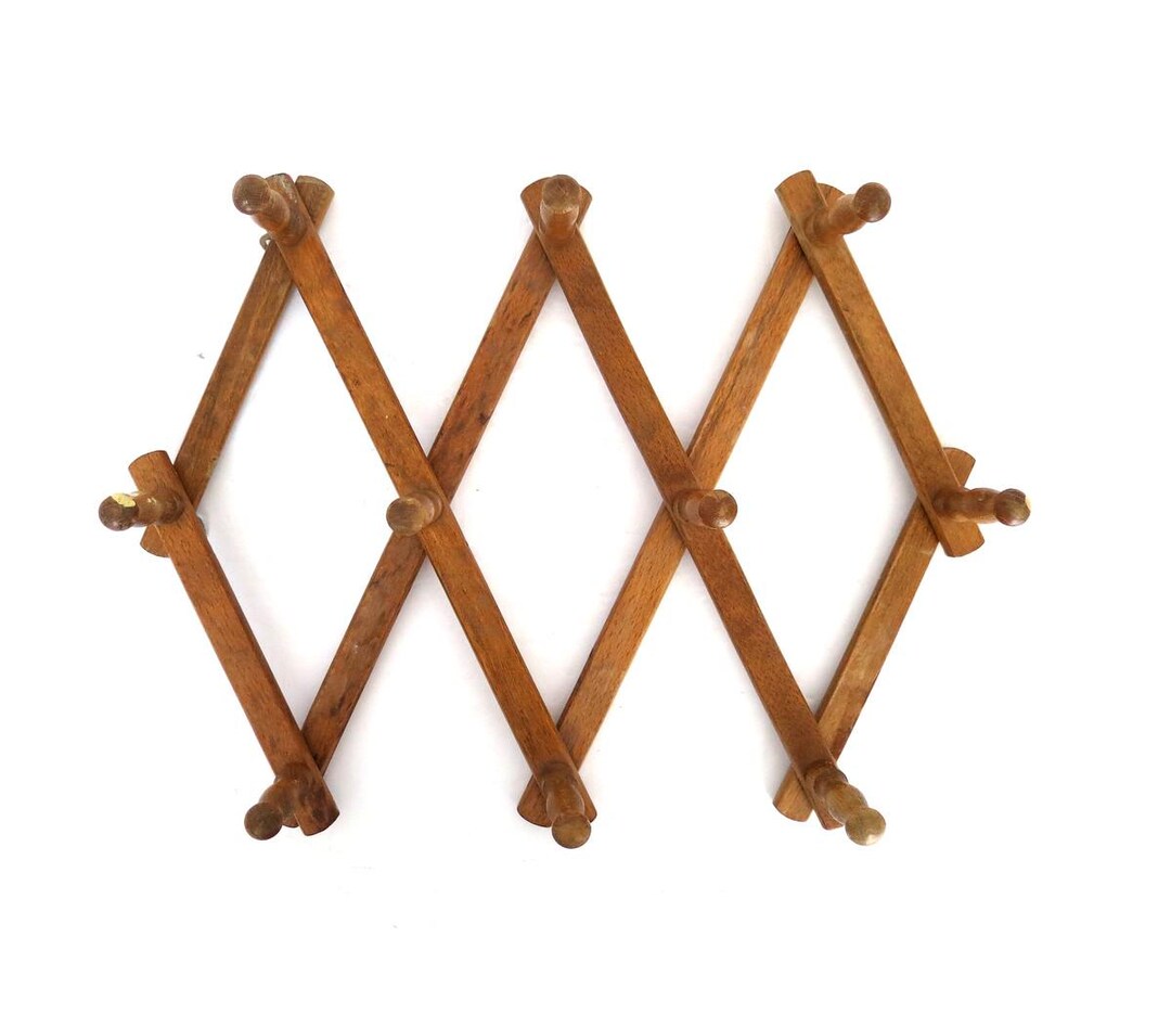 Vintage Wooden Accordion Peg Rack Coffee Mug or Slip Hanger Wall Wood ...