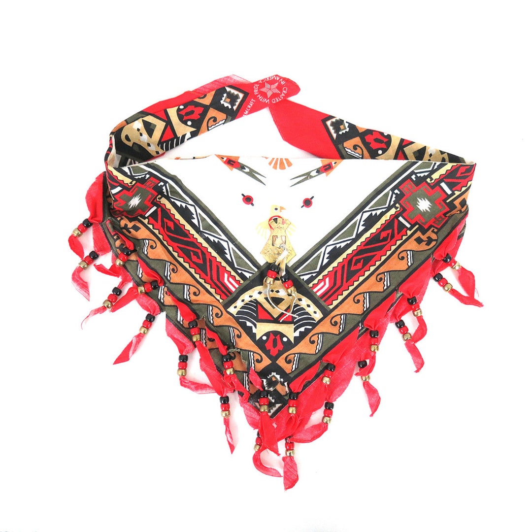 1990s Vintage Western Scarf Cowgirl Bandana Beaded Fringe Rodeo ...