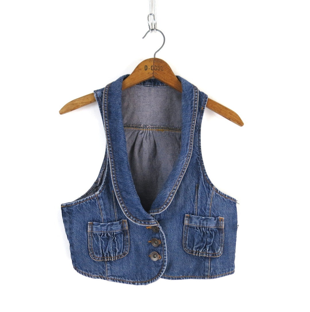 Vintage 90s Jean Vest Sleeveless Cropped Denim Layer Jean Vest Women's ...