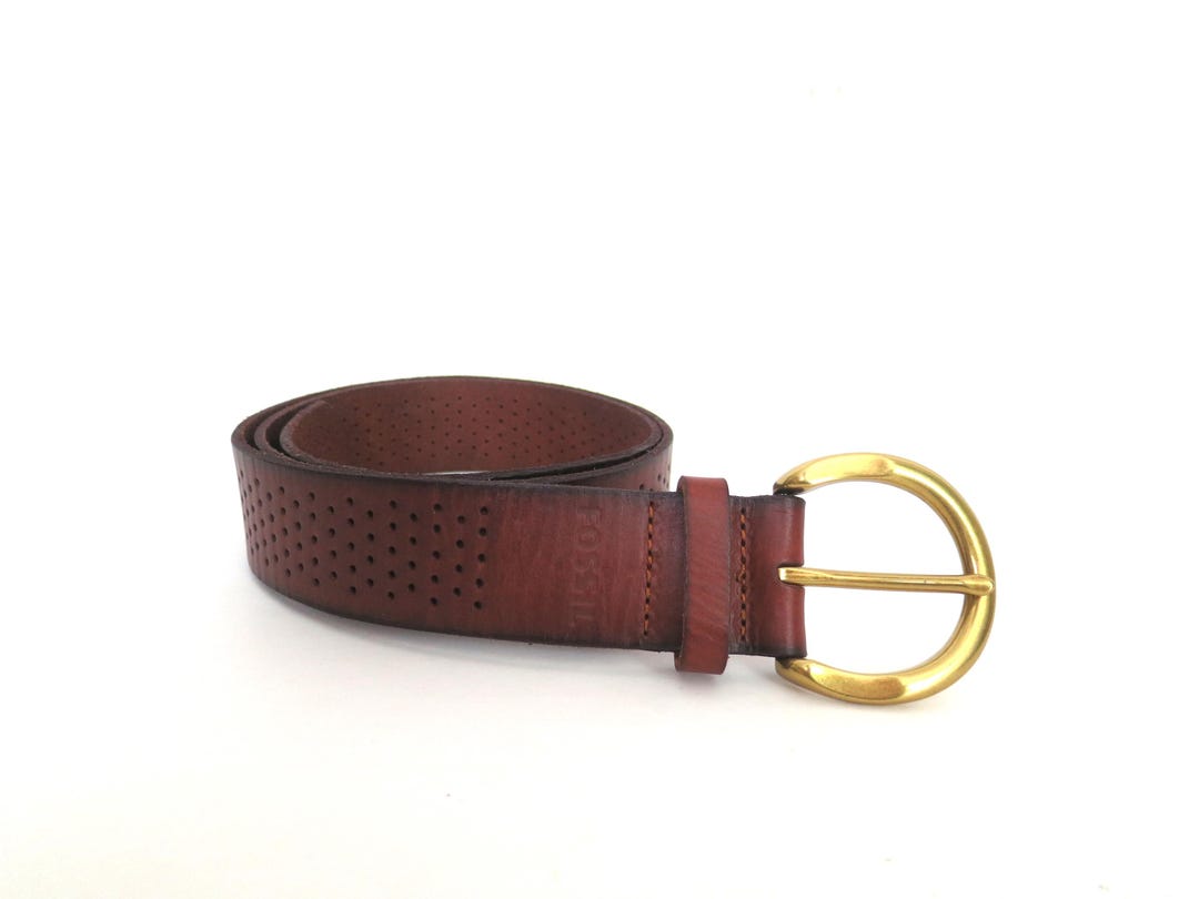 Brown Leather FOSSIL Belt 00s Vintage Belt Size Medium - Etsy