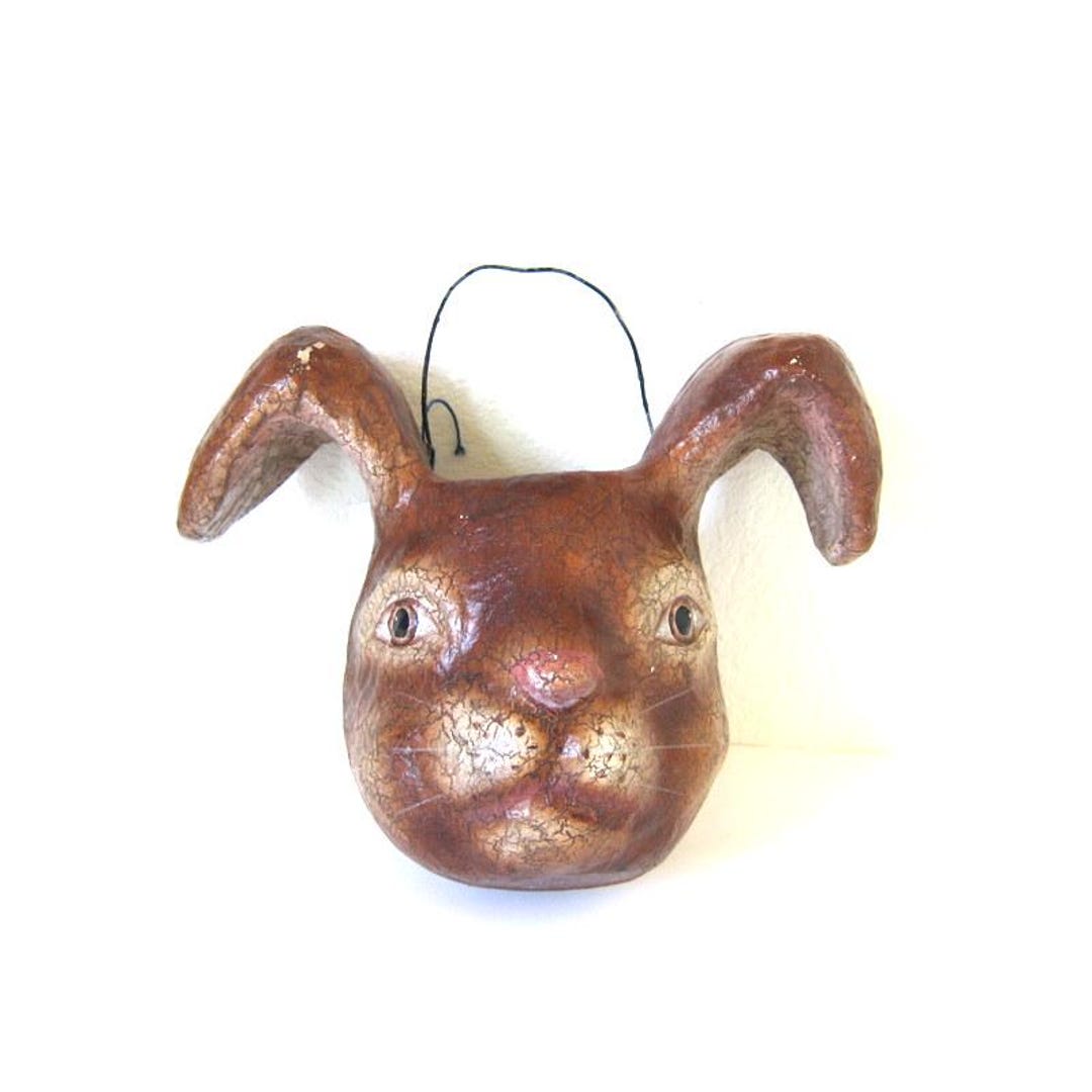 Vintage Paper Mache Rabbit Head Basket | Easter Bunny Candy Holder - Etsy
