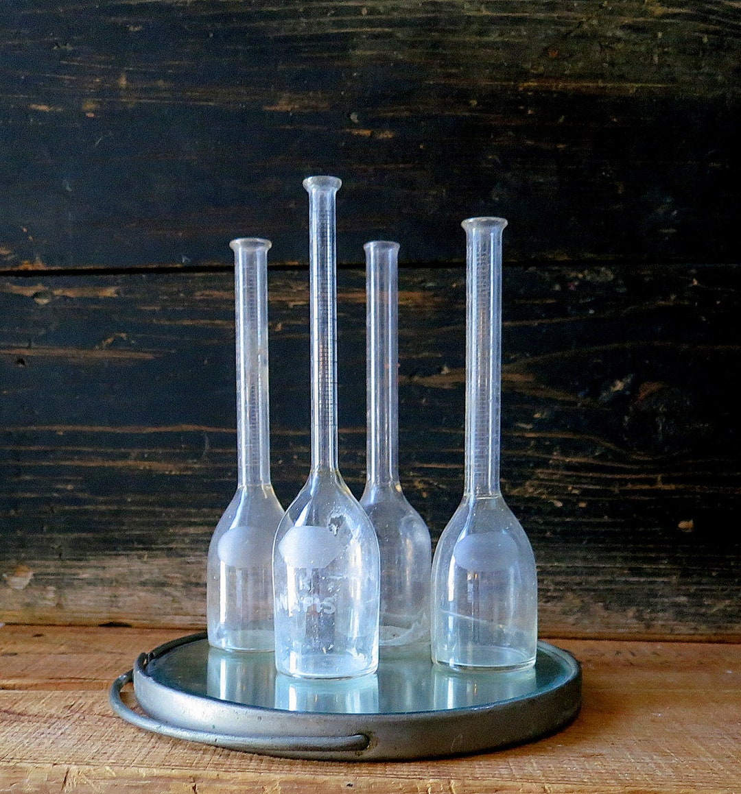 4 Vintage Clear Glass Beaker Bottles Small K NAFIS Cream Test Bottle 50 ...