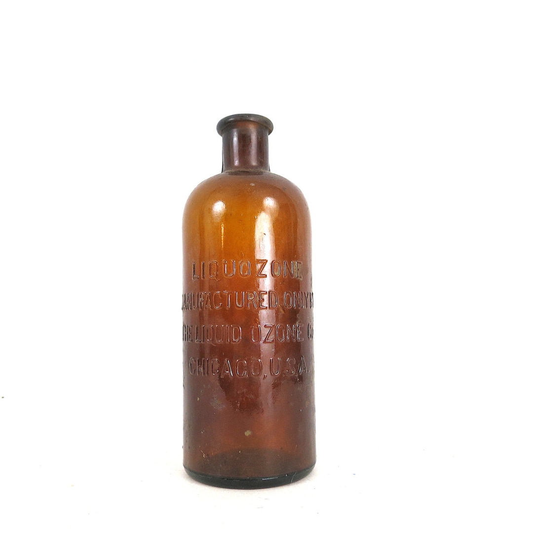 Vintage Brown Glass Bottle Embossed Bottle Liquizone Liquid Ozone ...