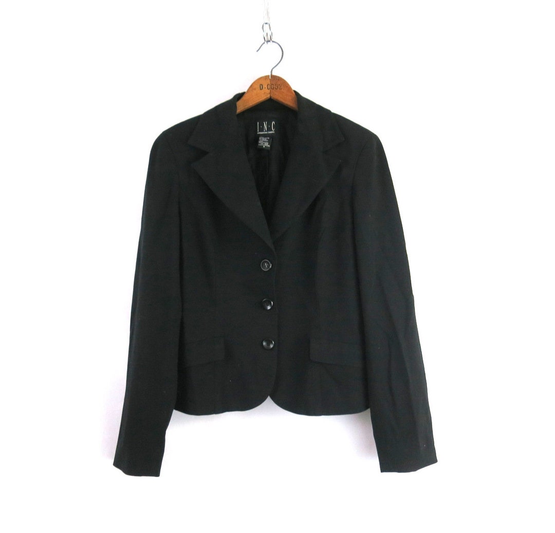 Black Cropped Blazer 00s Suit Jacket Preppy Button Down Dress Jacket ...