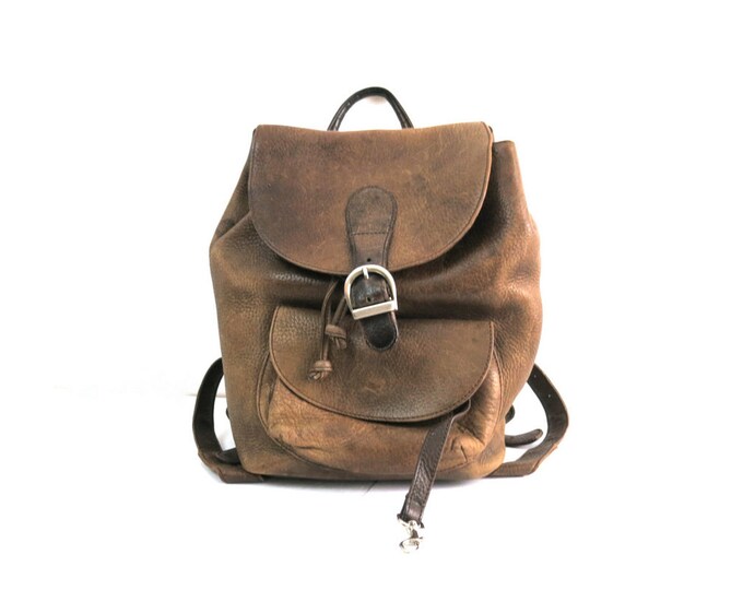 Brown Leather Rucksack 90s Backpack Vintage Shoulder Bag Purse 90s ...
