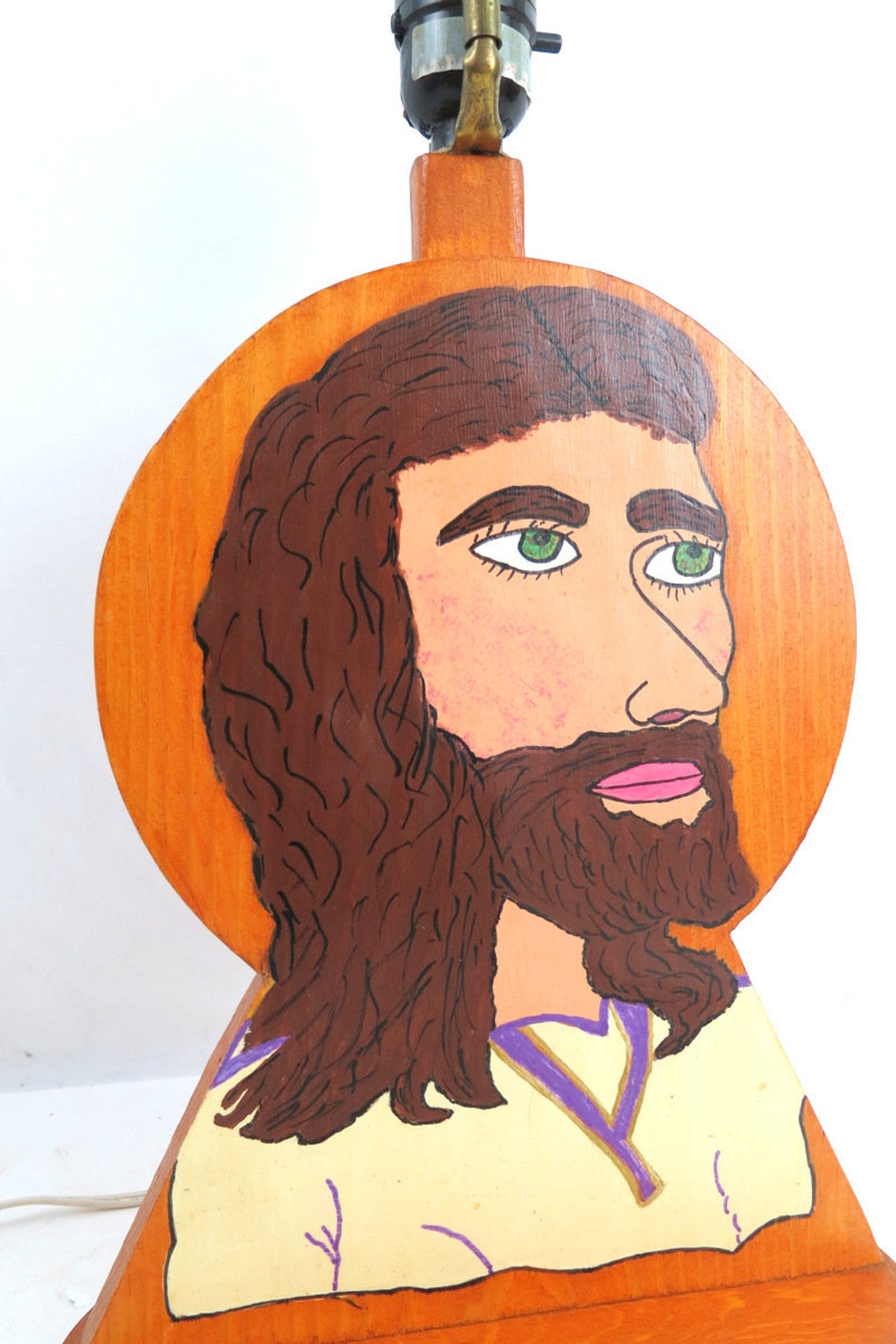 Vintage Painted Jesus Folk Art Lamp Naive Outsider Art Wood - Etsy