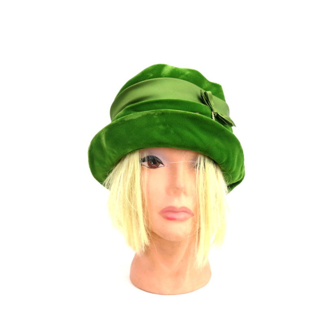 Vintage Green Velvet Hat With Ribbon Band Mid Century Union - Etsy