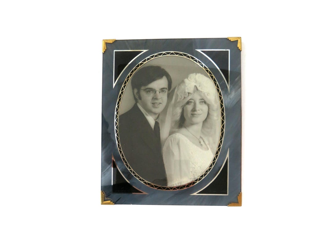 Black Art Deco Glass Photo Frame Vintage Reverse Painted Picture Frame ...