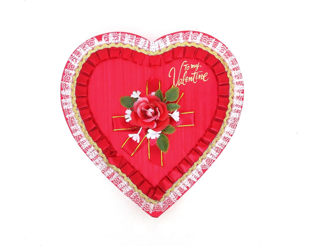 Vintage Red Heart Candy Box With Ruffles / Valentine's Heart Box - Etsy