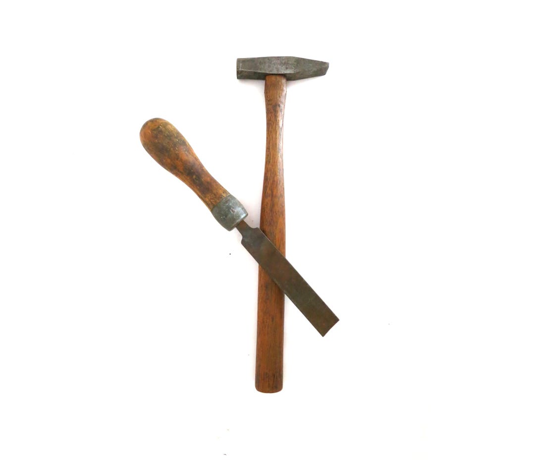 Vintage Tack Hammer and Johnson File With Wooden Handles / Antique ...