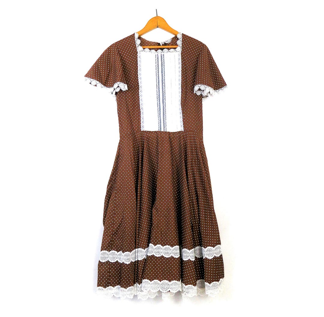 Vintage Square Dancing Dress Brown Polka Dot Square Dance Costume Dress ...