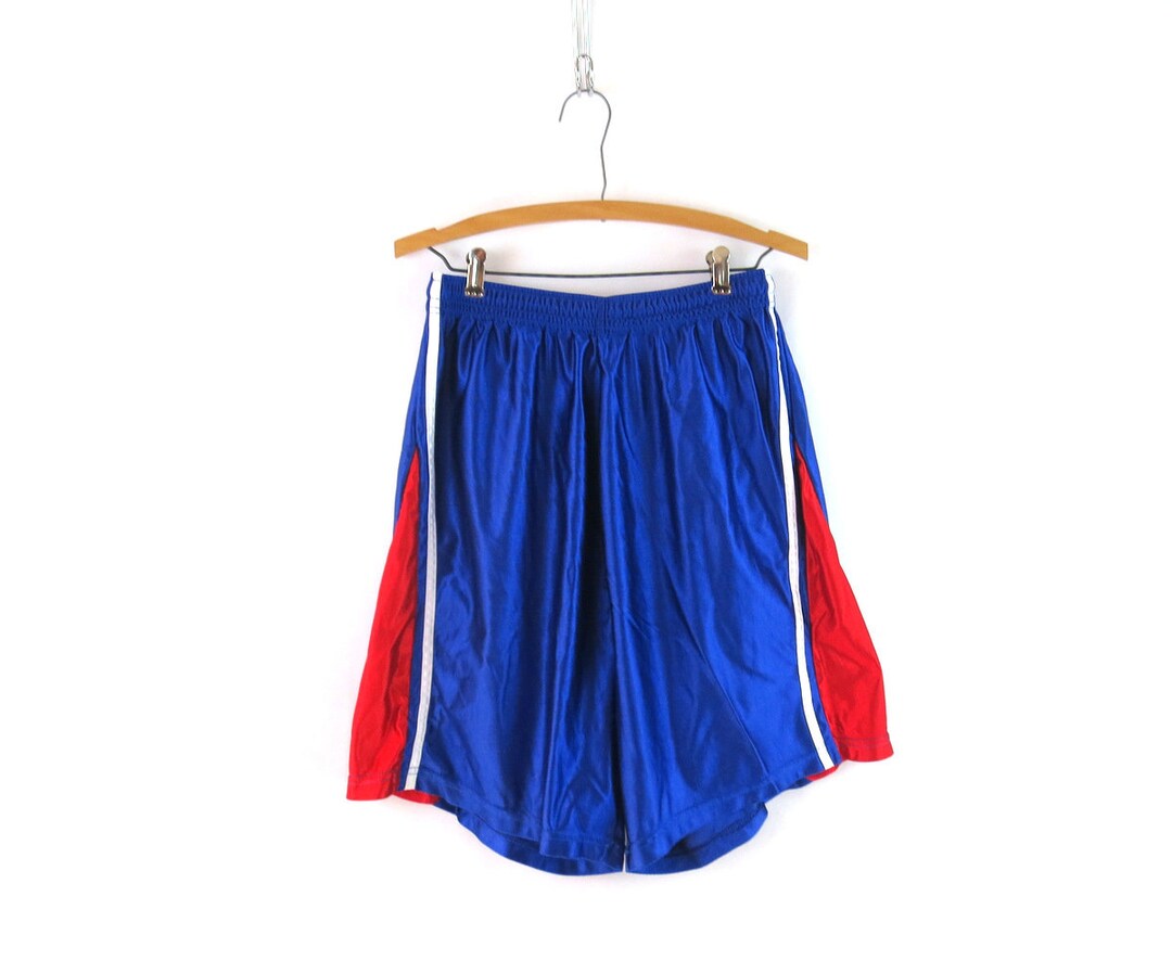 Red & Blue Nylon Shorts Powers Basketball Shorts Athletic Running Gym ...