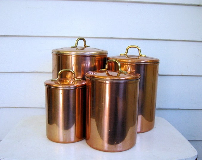 Vintage Set of 4 Copper Canisters - Etsy