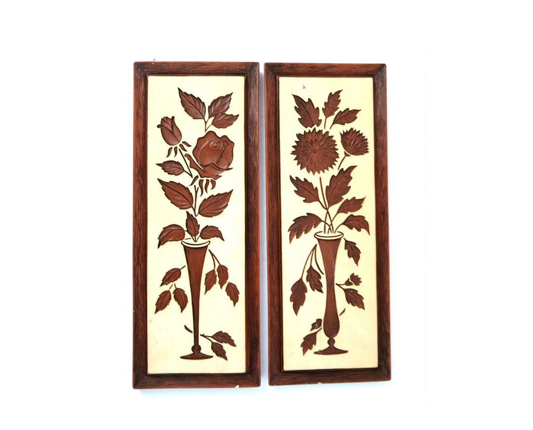 1960's Mid Century Modern Angeli Artcraft Prod Chalkware Pair of Floral ...