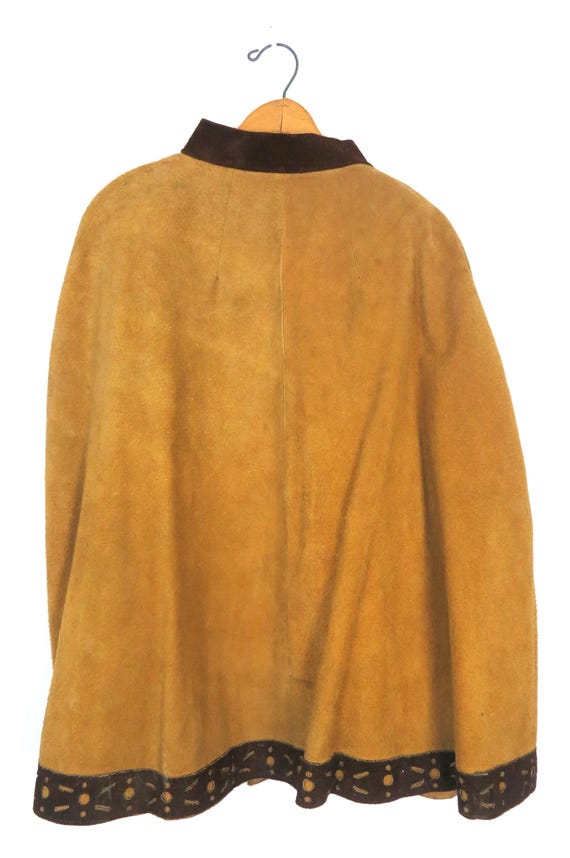1970s Suede Leather Poncho Cape Vintage Boho Festival… - Gem