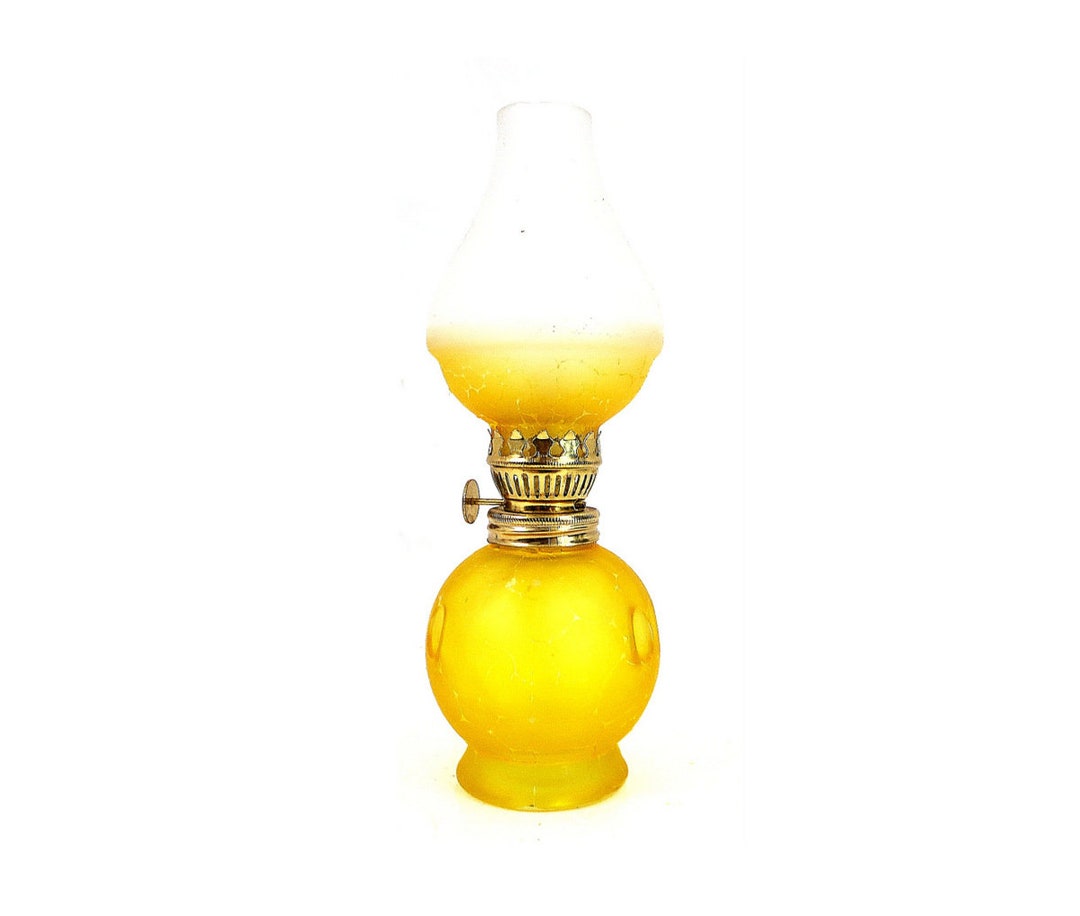 Vintage Yellow Glass Kerosene Oil Lamp 8.5" Tall / Small Yellow Porch ...