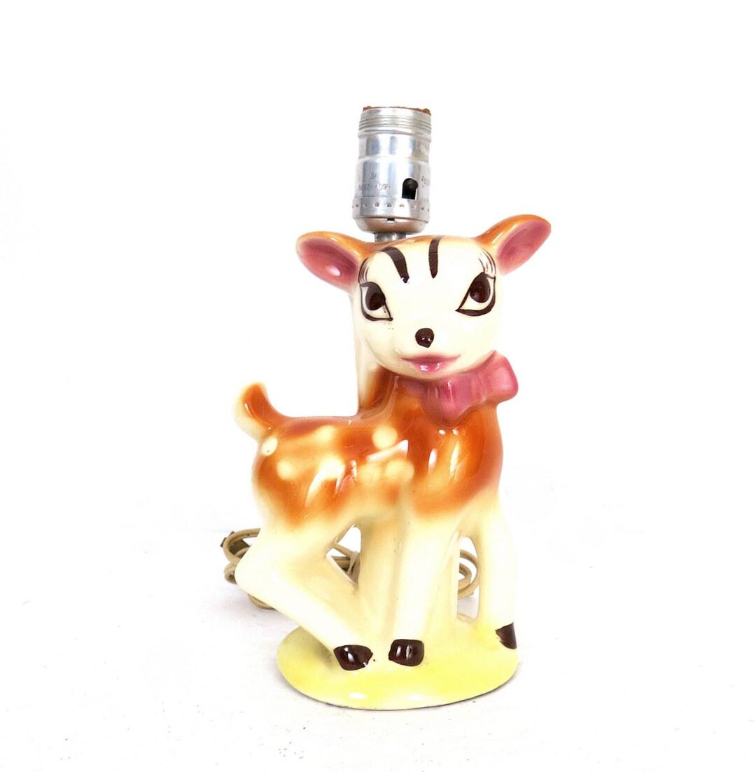 Vintage MCM Bambi Deer Fawn Ceramic Lamp Children's Nursery Small Side ...