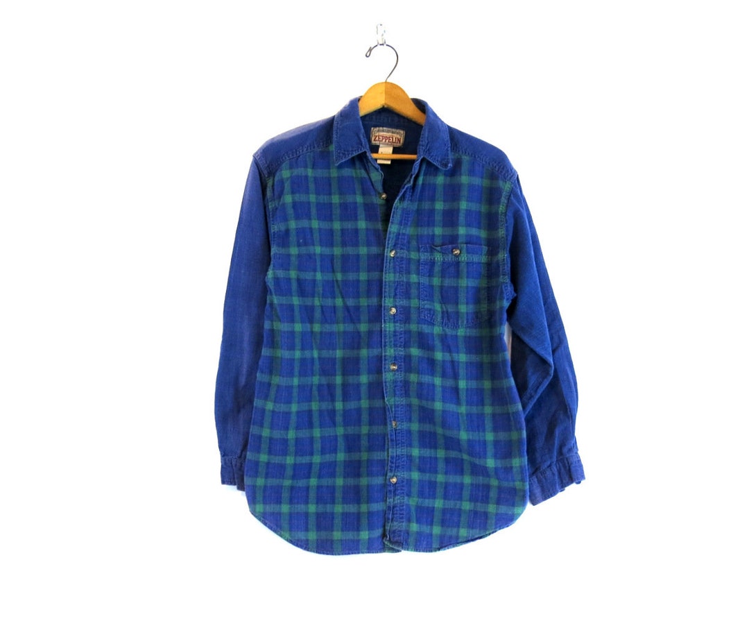 Plaid Jean Shirt Vintage 90s Denim Shirt Distressed Button up - Etsy