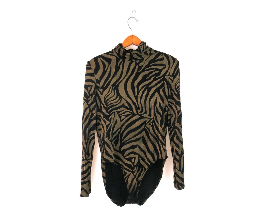 Animal Print Bodysuit One Piece Leotard Long Sleeve Vintage Green ...