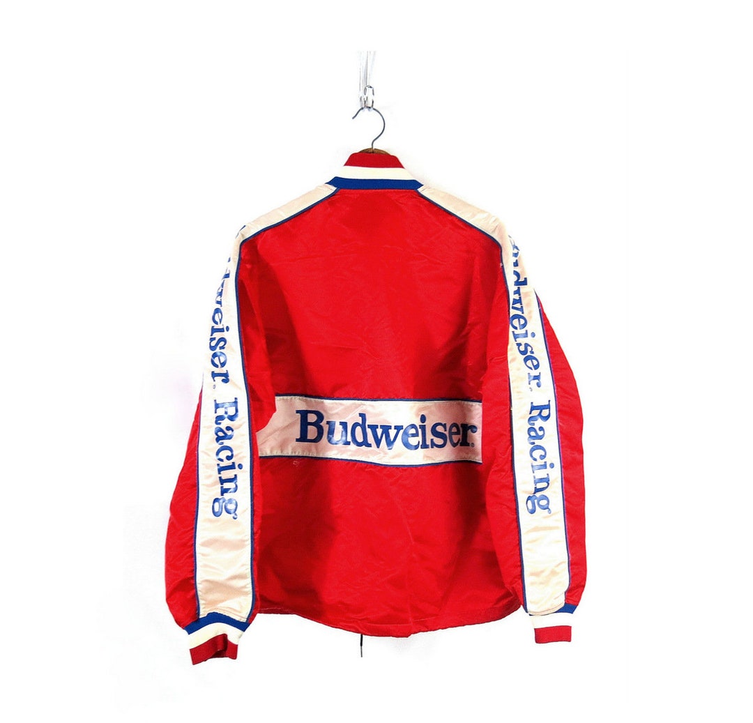 Vintage Red BUDWEISER Beer Racing Jacket Ringer Rawlings Nylon Coat ...