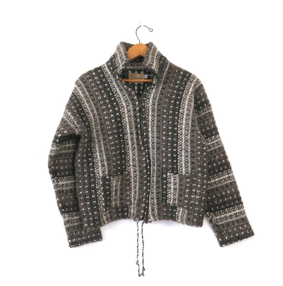 Vintage Natural Wool Sweater Jacket Made in Ecuador | Chunky Knit Coat ...