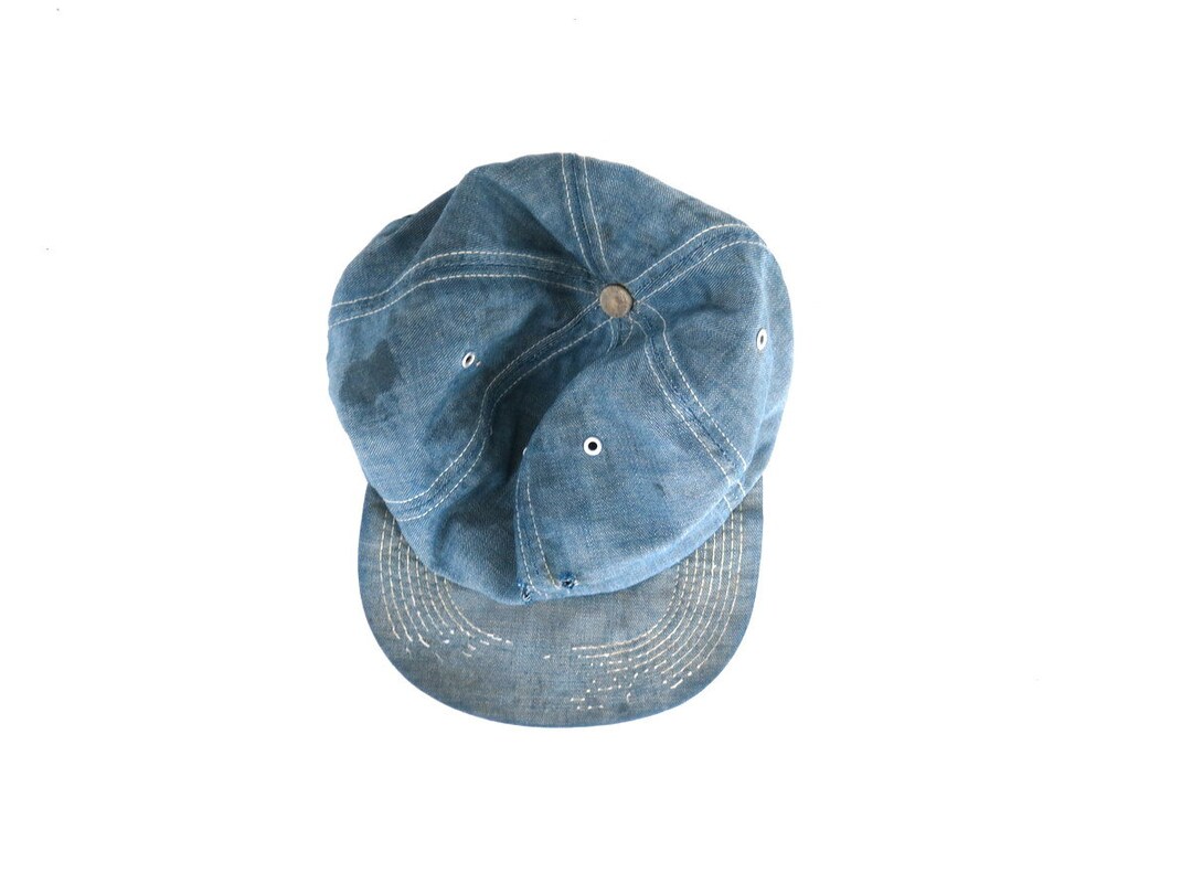 Vintage 1970s K-brand Denim Snapback Hat, Adult Size Faded and Worn Blue Jean Trucker / Farmer ...