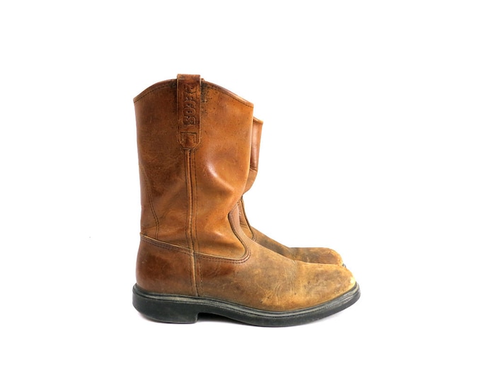 Men's Red Wing Pecos Boots Vintage Cowboy Boots Rugged Brown Leather Ranch Boots Pull on Work ...