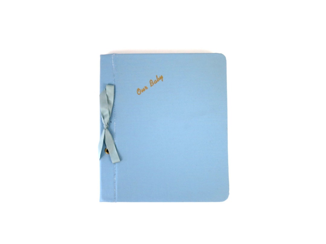 Blue Baby Book Blank Baby Book Mid Century Hardcover Baby Photo Album ...