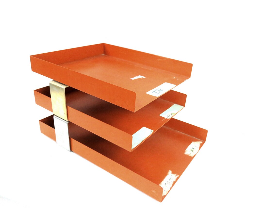 Vintage All Steel Metal Paper Tray File Industrial Metal Desktop File ...