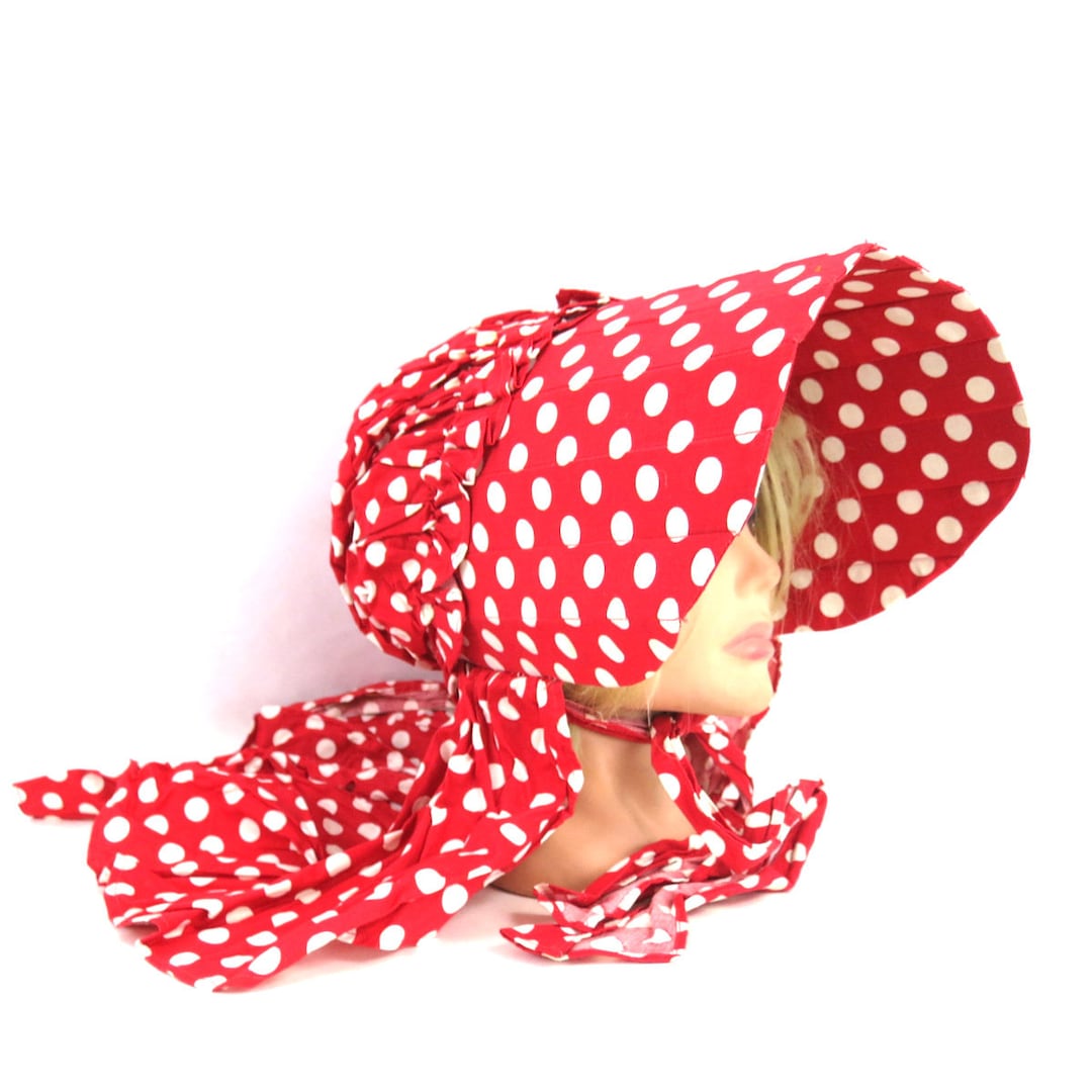 Vintage Red & White Polka Dot Bonnet | Large Handmade Sun Hat Head ...