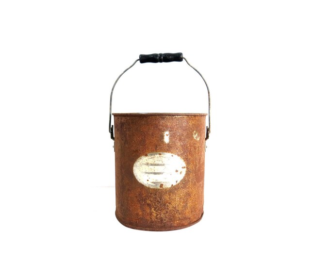 Rusty Farmhouse Bucket Metal Farm Bucket With Wooden Handle // Vintage ...
