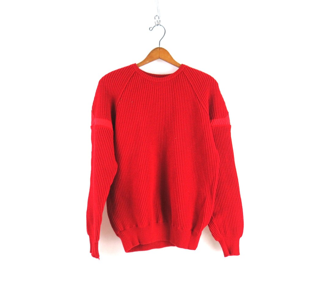 Italian WOOL Sweater Red Ribbed Wool Utilitarian Pullover Grunge ...