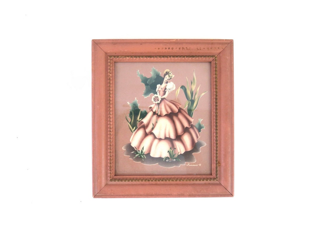 Vintage Small Turner Southern Belle Woman Picture in Pink Wood Frame ...