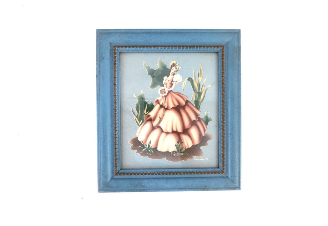 Vintage Small Turner Southern Belle Woman Picture in Blue Wood Frame ...