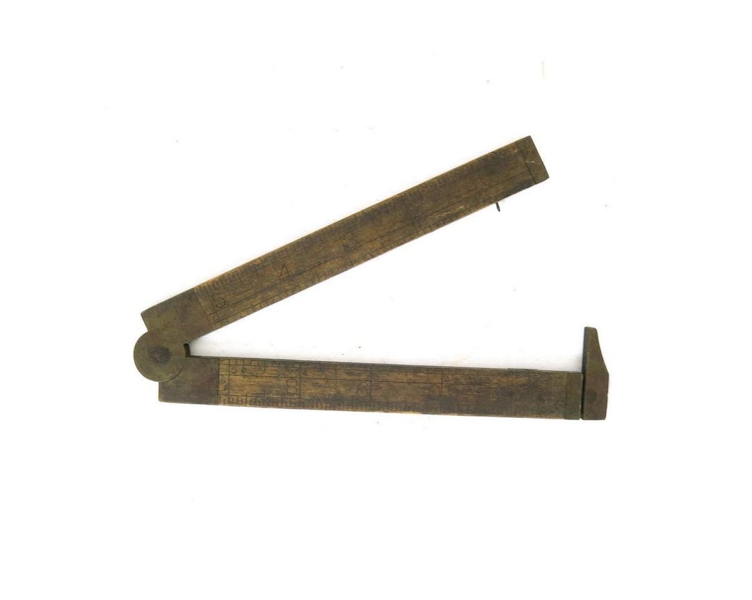 Vintage Wooden Folding Ruler / Antique Wood & Brass Drafting Ruler - Etsy