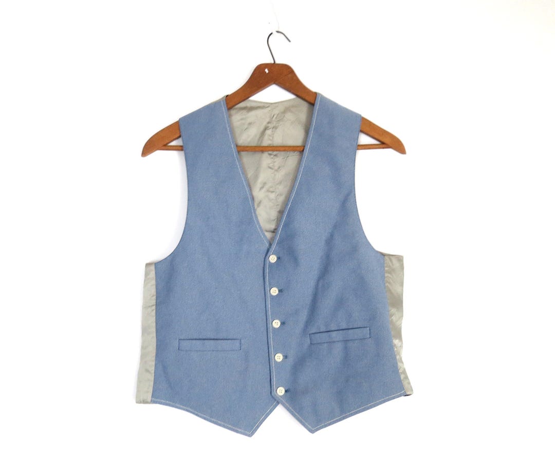 Blue Suit Vest | 80s Vintage Button Down Vest | Gender Neutral Vest ...