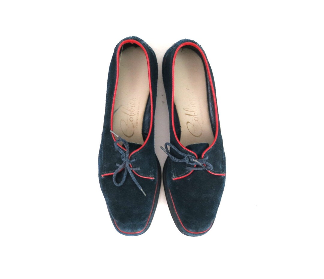 Dark Blue Suede Shoes 70s Cobbies Suede Leather Shoes Retro - Etsy