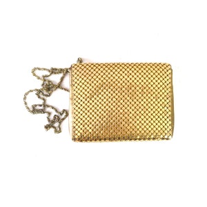 Small Gold Metal Mesh Purse With Gold Chain / Gold Evening Box Purse ...
