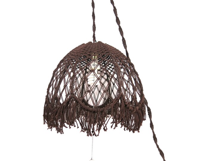 Vintage Brown Macrame Swag Lamp Hanging Rope Chain Lamp Large Dining ...