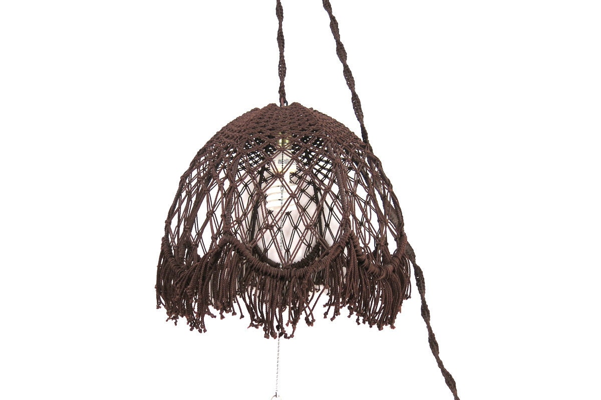 Vintage Brown Macrame Swag Lamp Hanging Rope Chain Lamp Large - Etsy