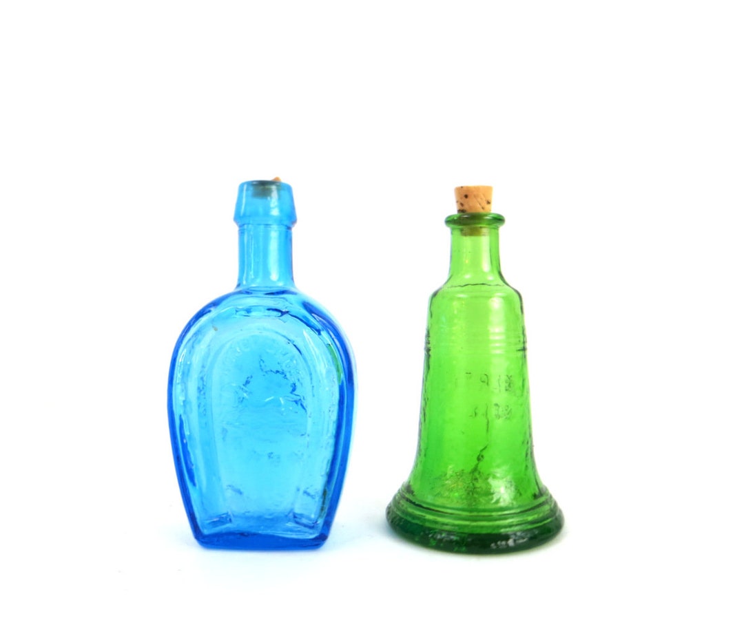 2 Vintage Glass Bottles Small Miniature Colored Bottles / - Etsy